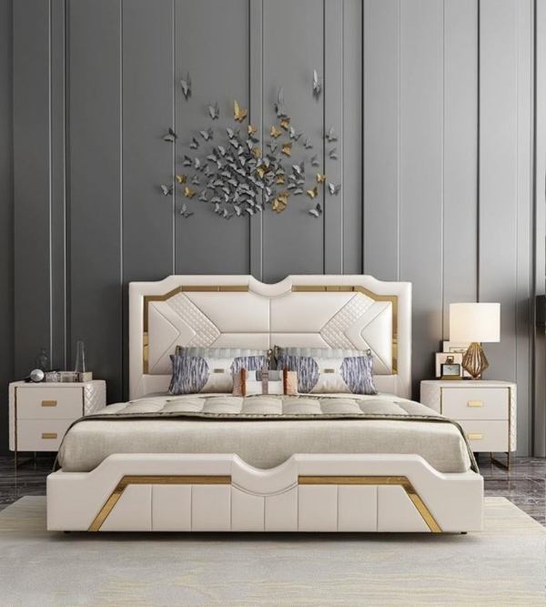 Aahed Stylish Upholstered Leatherette Bed With Foam-Filled Soft Headbo ...